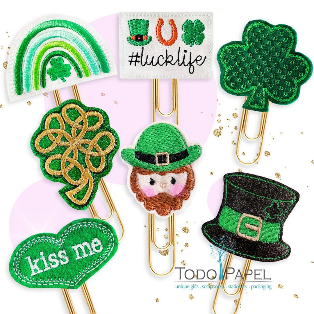 St. Patrick's Day Planner Clips: Irish Embroidered Paper Clip Set - Etsy