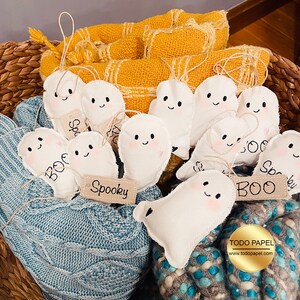 Ghosties Hanging Ornaments. Smiley Ghost Embroidered Padded Ghouls ...