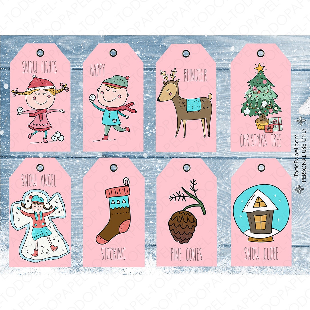 Pink Winter Gift Tag Digital Download Collage Sheets. 16 Cute | Etsy