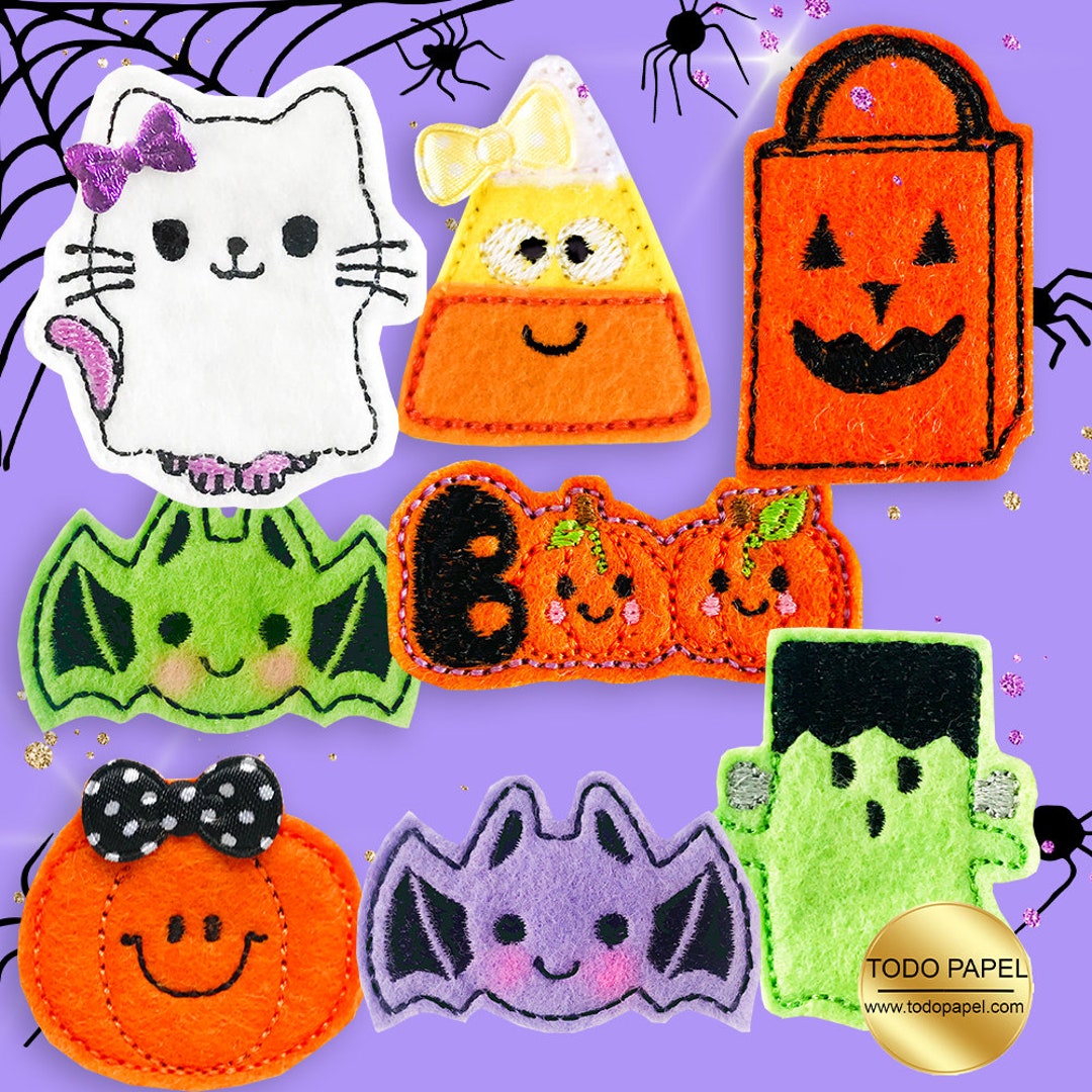Halloween FELTIES. Spooky Cute Designs. Kitty Ghost, Kawaii Bats ...