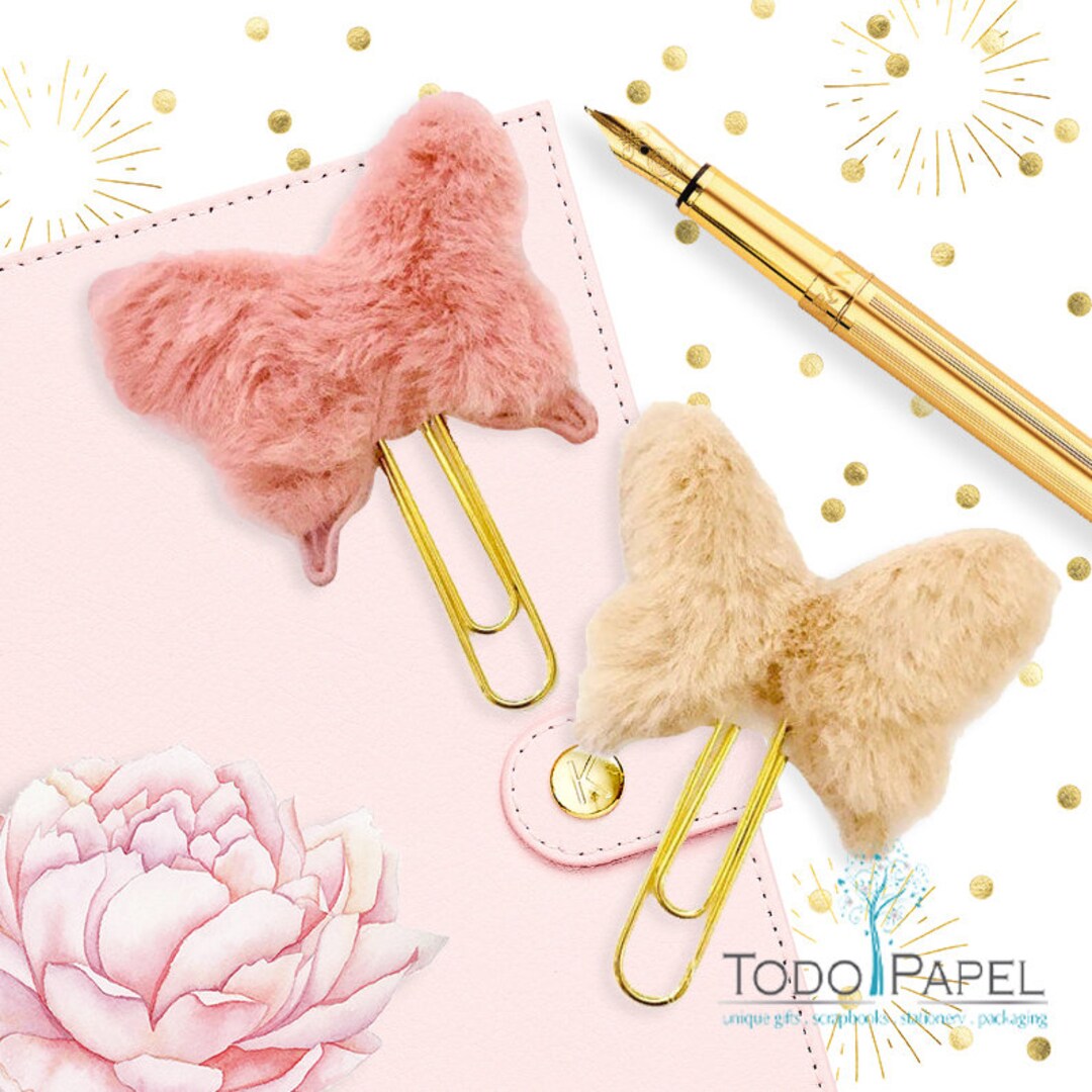 Faux Fur Butterfly Planner Paper Clip - Blush Pink or Natural Tan ...