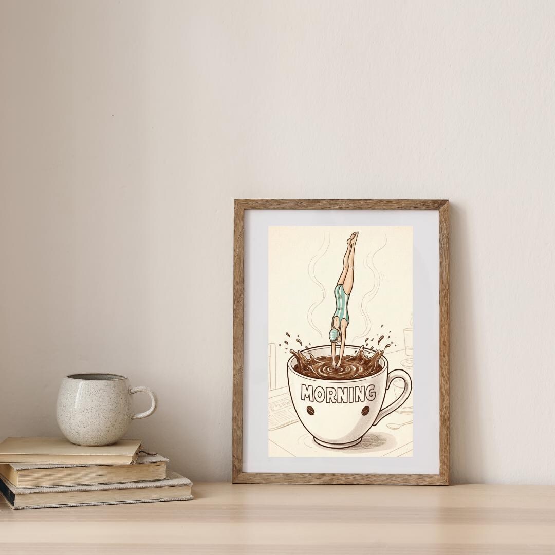 Coffee Poster 'morning' – Woman Jumping Into Coffee | Funny Kitchen ...