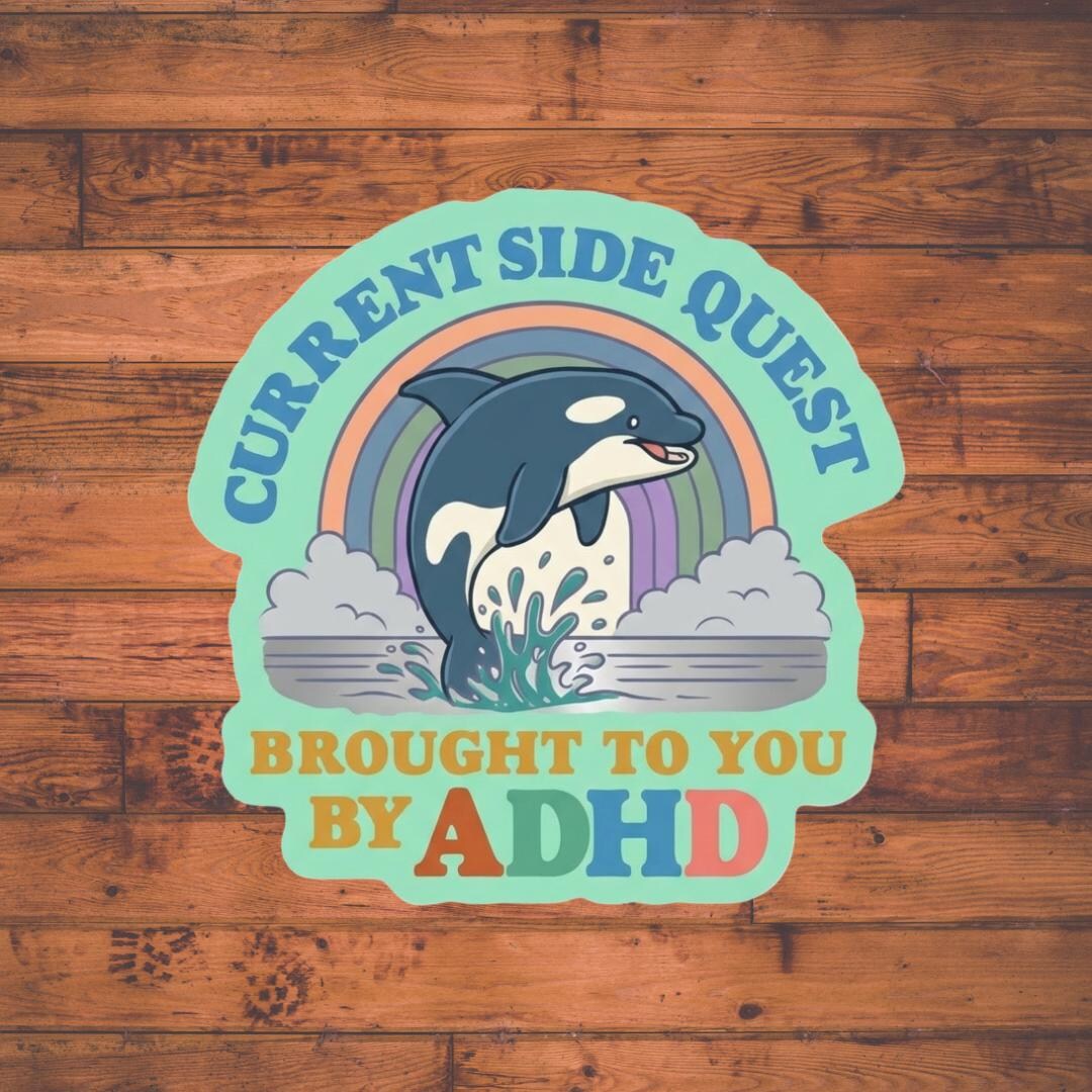 Current Side Quest Fish Vinyl Sticker, Sticker for Laptop, Waterbottle ...