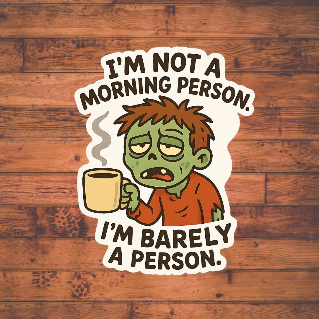 I'm Not a Morning Person Sticker, Funny Zombie Coffee Decal, Sarcastic ...