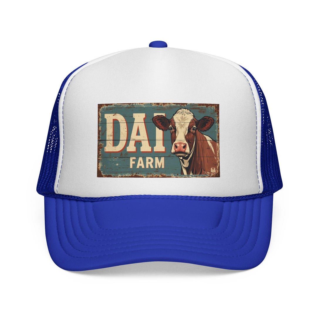 Vintage Farm Cap | Rustic Hat With Cow Illustration, Adjustable Mesh ...