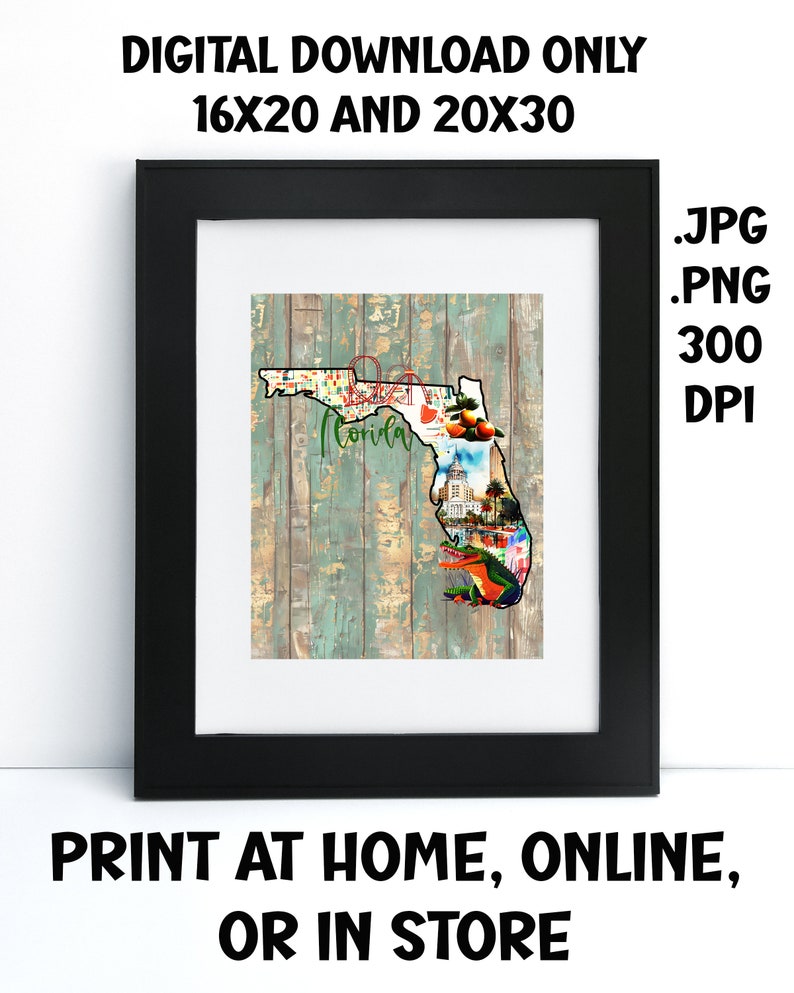 The State of Florida Digital Download Wall Art 16x20 and 20x30 .jpg and ...