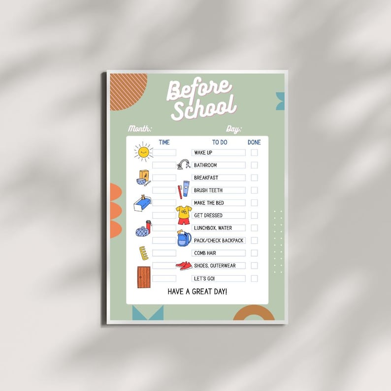 Morning Routine Visual Schedule for Kids | Printable Daily Routine ...