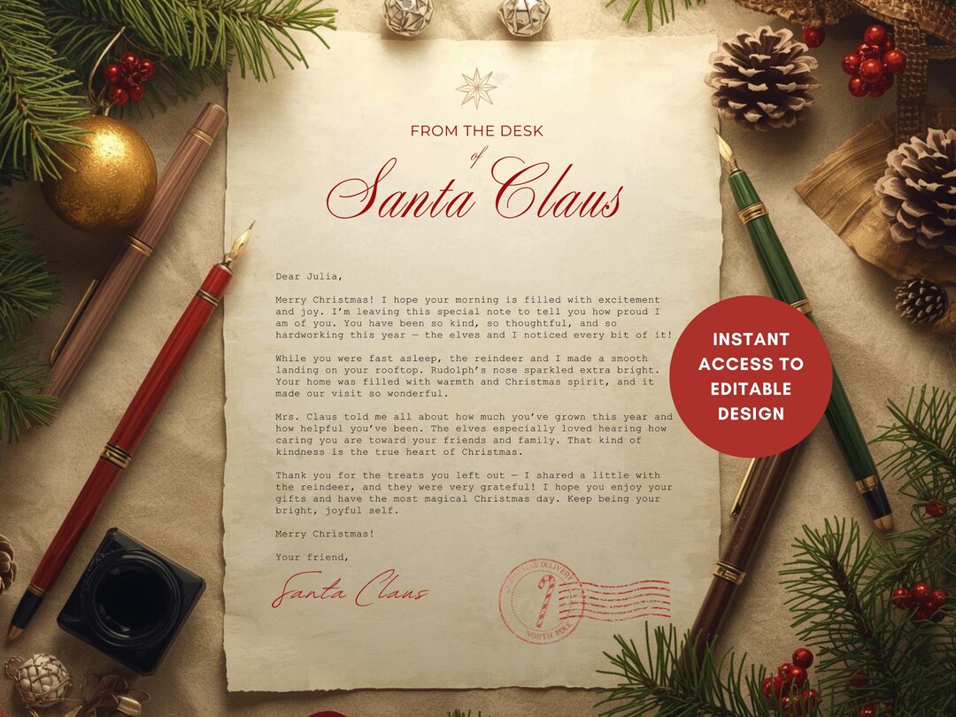 Editable Letter From Santa Instant Digital Download Printable Santa ...