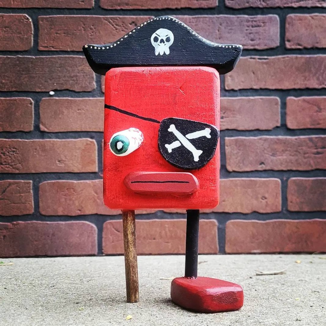 Blockhedz, the Rapscallion | Hand-painted Wooden Pirate Figure – Art ...