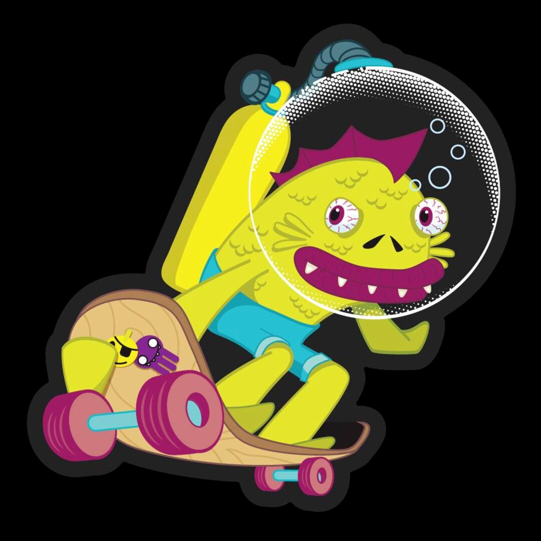 Diecut Clear Vinyl Fish Mutant Skateboarder - Etsy