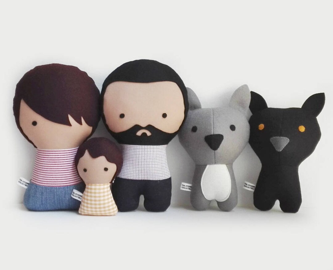 Handmade Personalized Family With Dog. Stuffed Fabric Doll. Custom Your ...