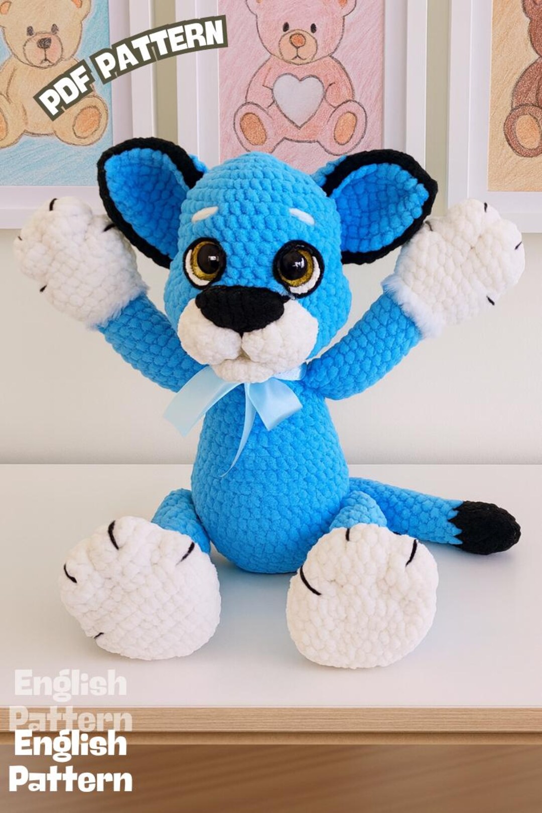 Amigurumi Blue Puma Crochet Pattern Plush Big Cat Stuffed Animal DIY ...