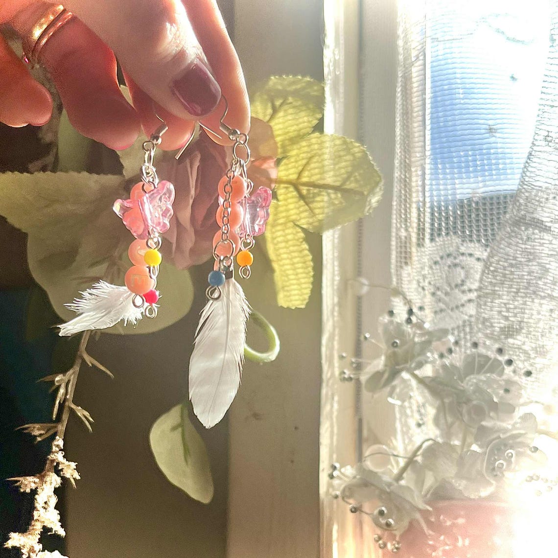 Dove Feather Earrings Y2K -candy Beaded Love Earrings -peace ...