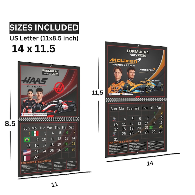Formula 1 Calendar 2026 | F1 Wall Calendario | Oscar Piastri Merch ...