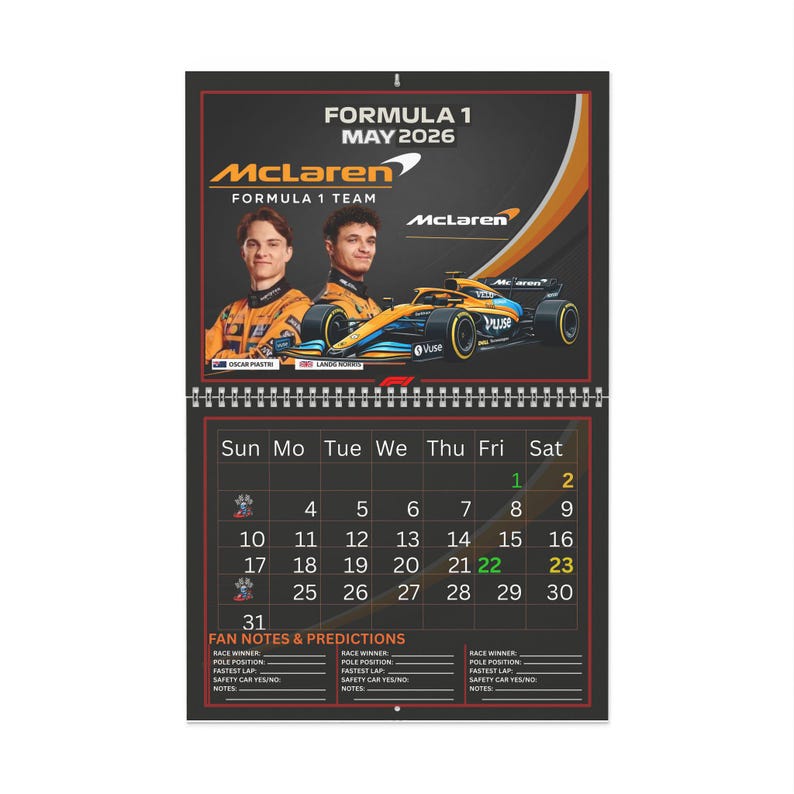 Formula 1 Calendar 2026 | F1 Wall Calendario | Oscar Piastri Merch ...