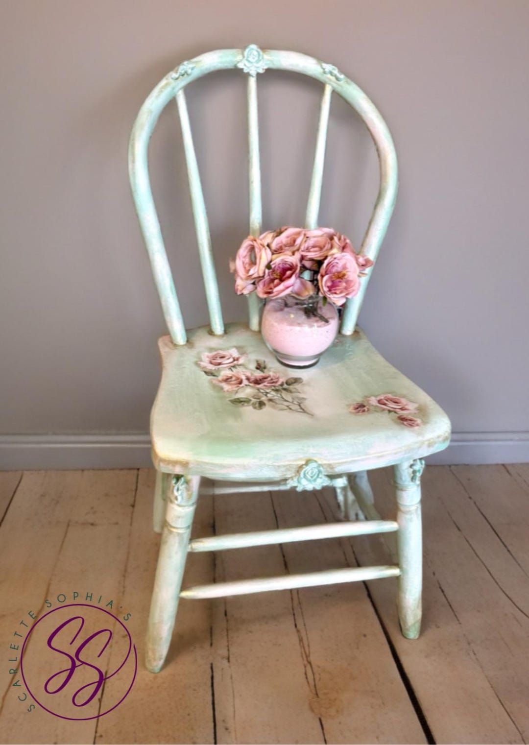 Hand-painted Shabby Chic Accent Chair |cottagecore Floral | Romantic ...