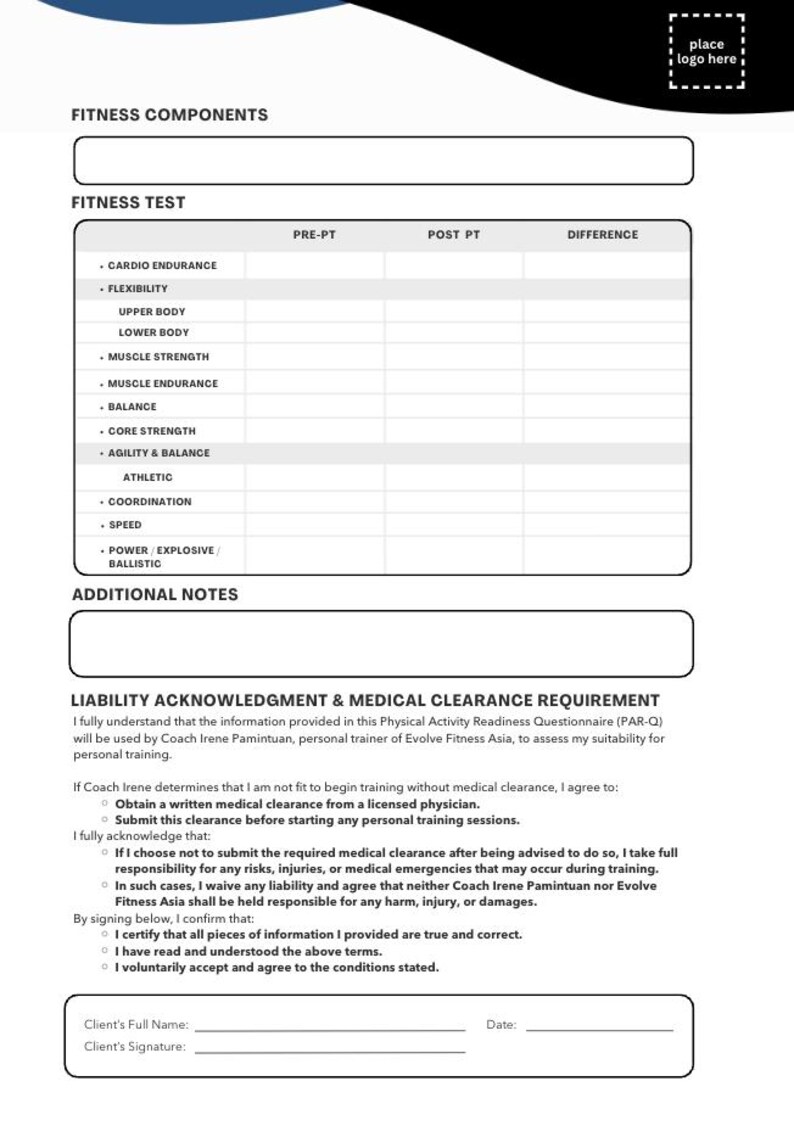 Canva PAR-Q Form Template: Gym & Fitness Client Waiver (editable PDF ...