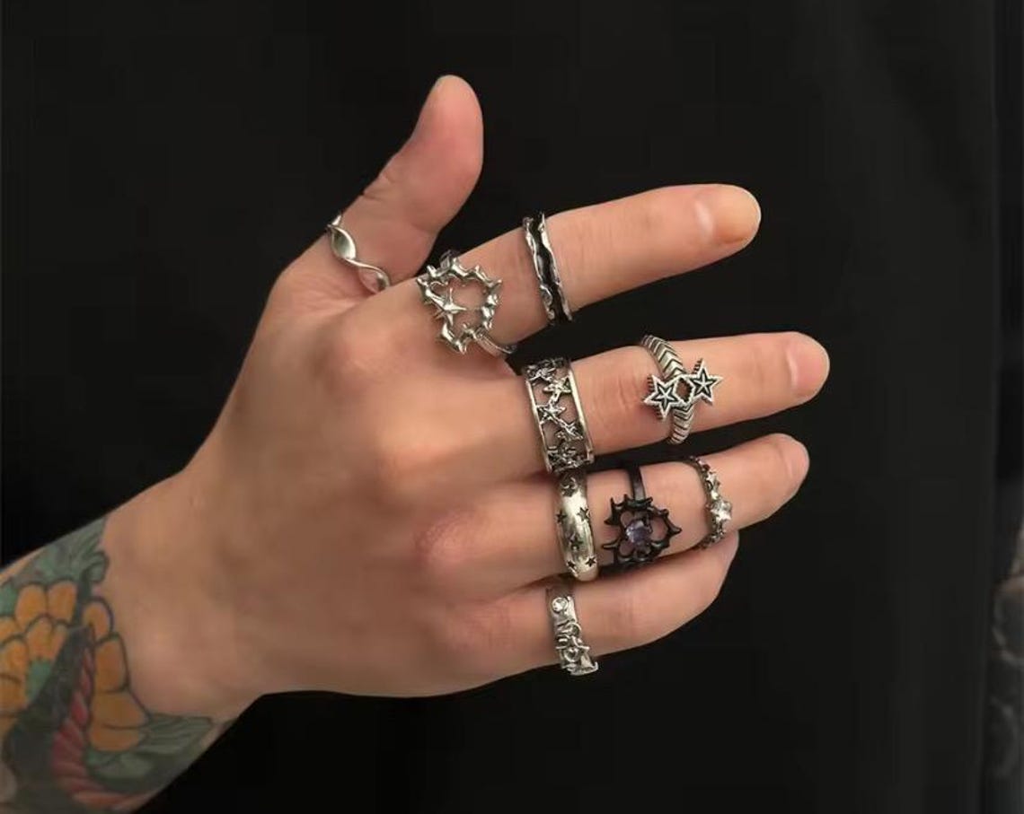 9pc Vintage Ring Set – Adjustable Goth/punk Aesthetic Jewellery - Etsy