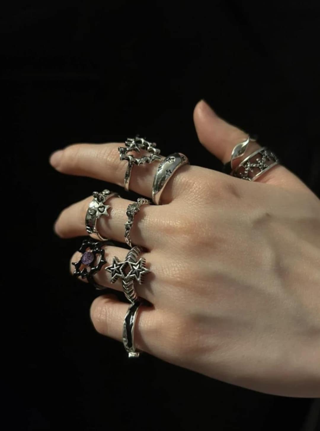 9pc Vintage Ring Set – Adjustable Goth/punk Aesthetic Jewellery - Etsy