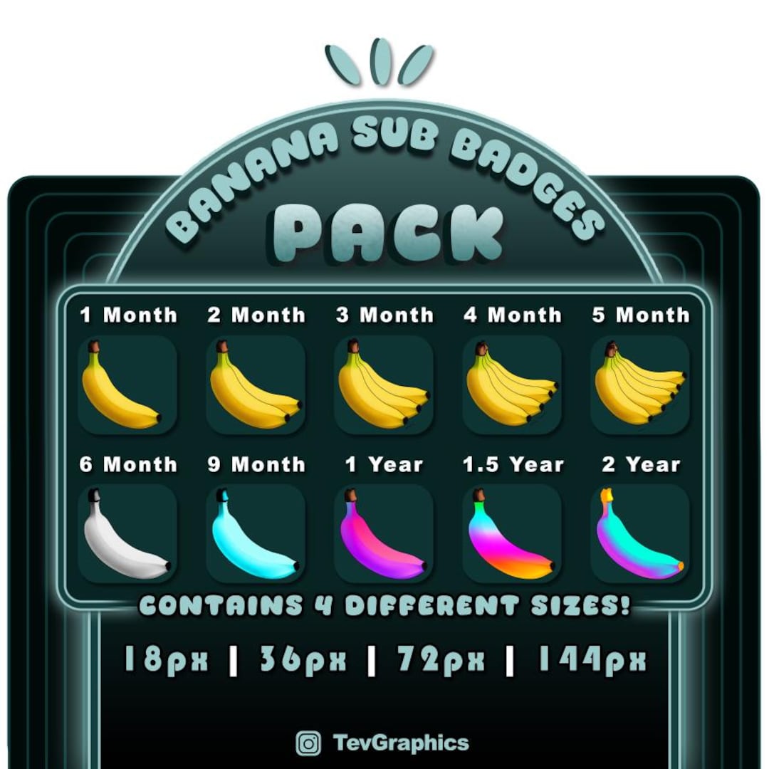 Banana Sub Badges - 10 Tier Twitch Subscriber Badges (digital Download ...