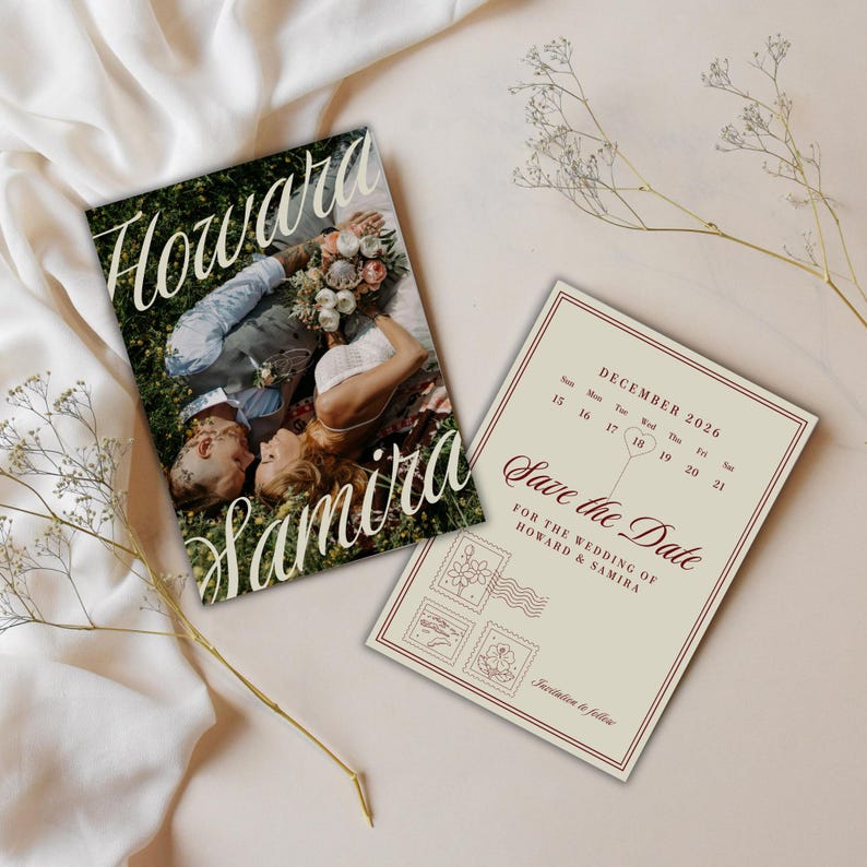 Romantic Script Save the Date Template | Canva Wedding Announcement ...