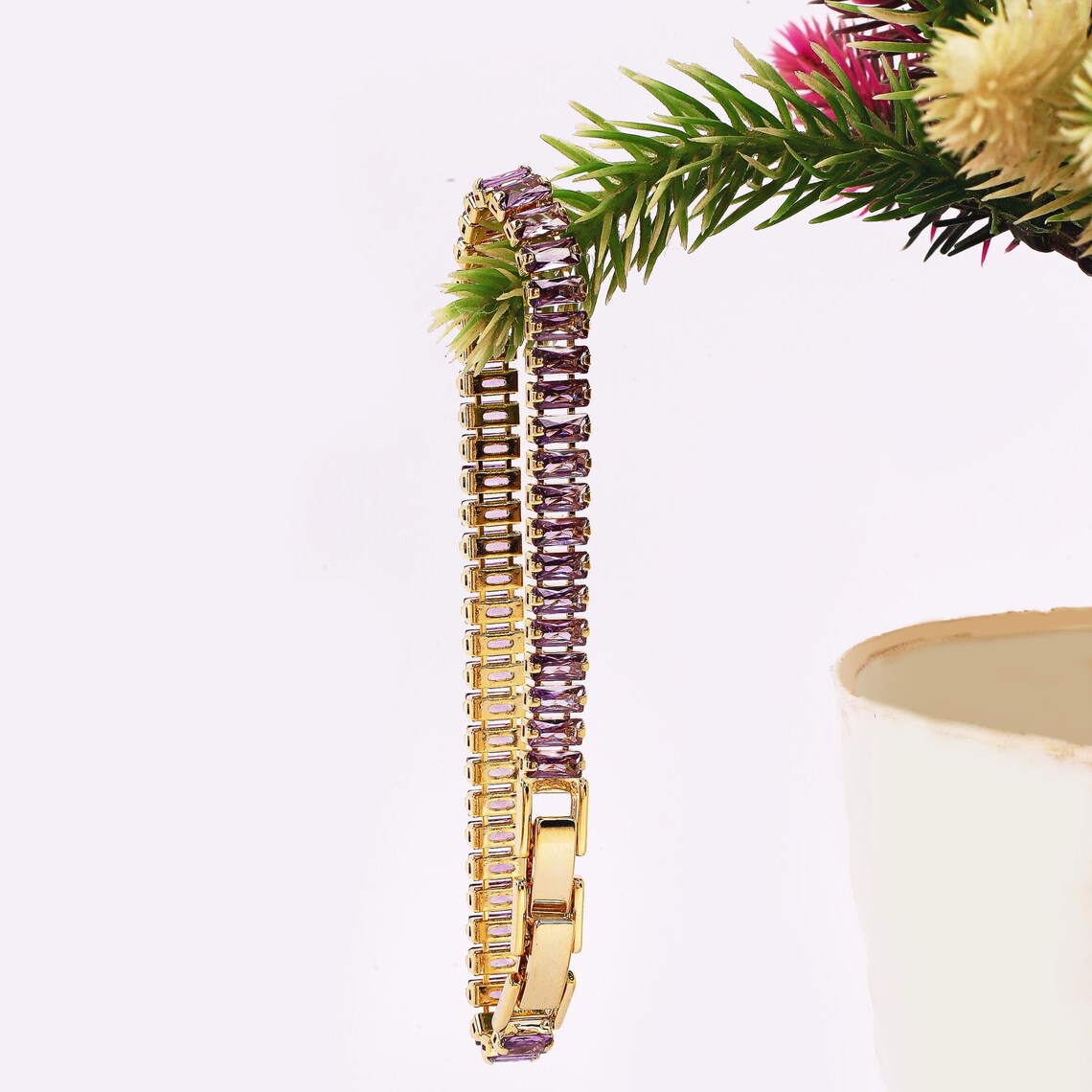 Iced Out Purple Tennis Bracelet: Non Tarnish Zirconia Hip Hop Jewelry ...