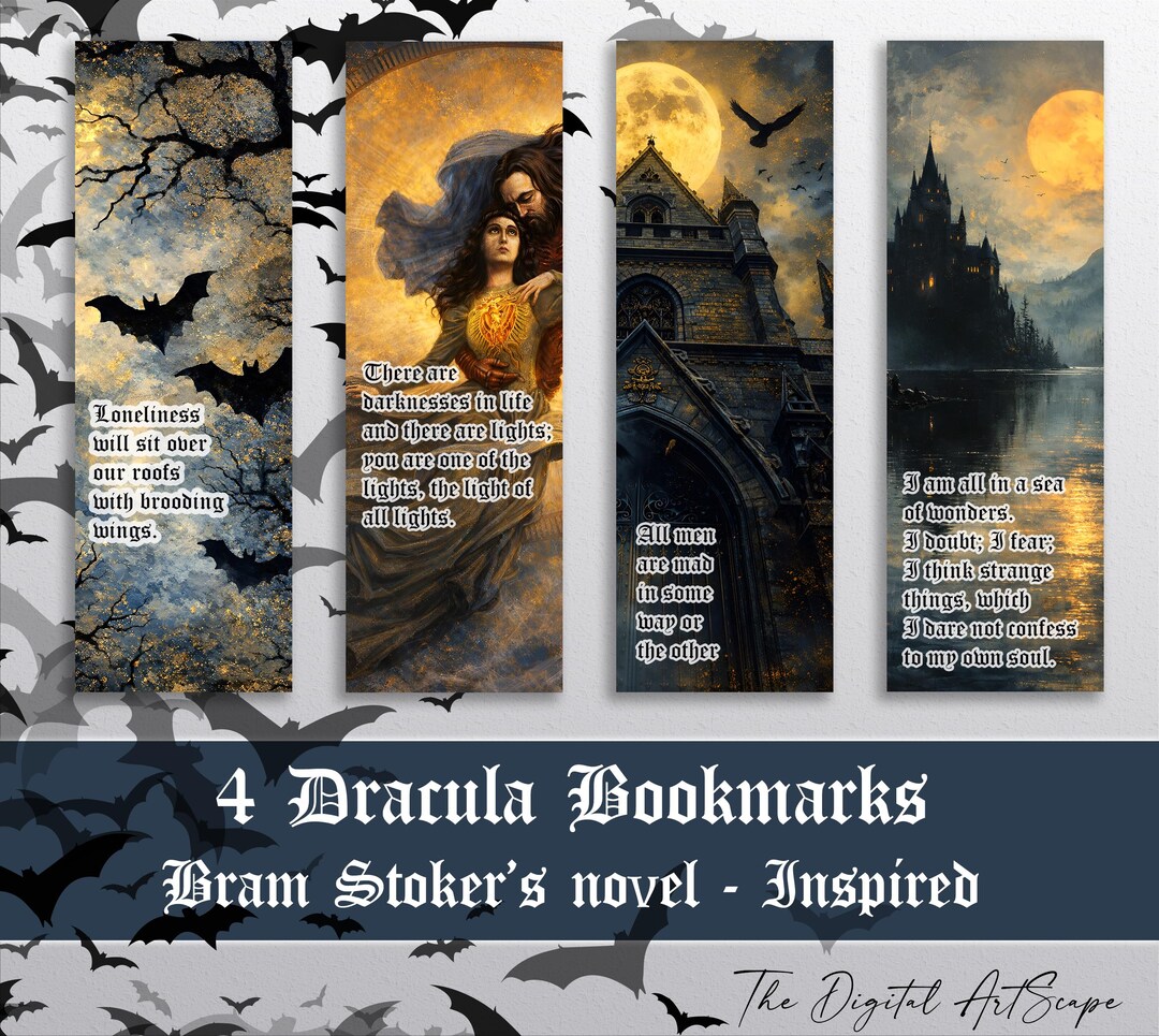 Dracula Printable Bookmarks Set of 4, Bram Stoker's Novel-inspired ...