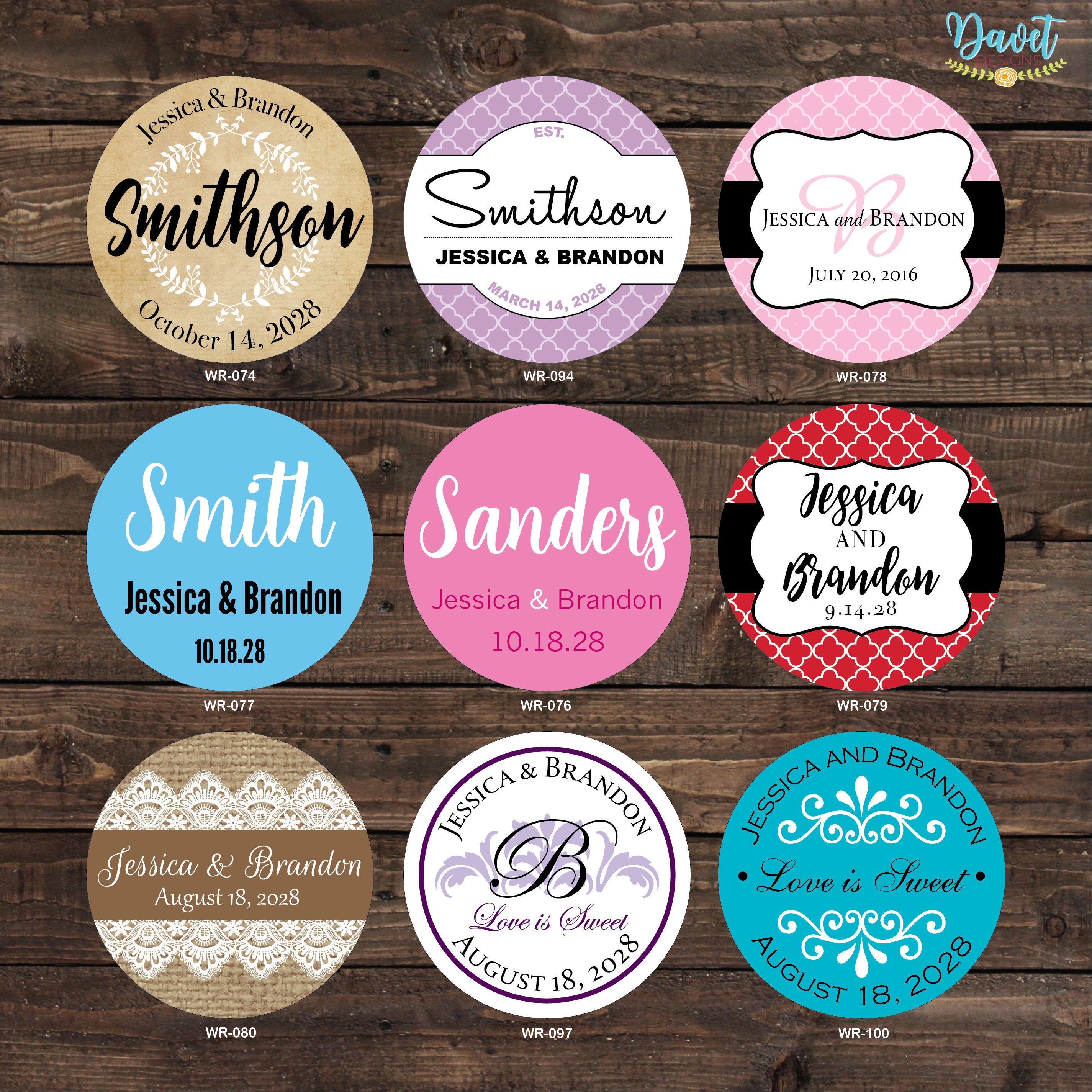 1.6 Inch Glossy Personalized Wedding Stickers - Hundreds of Designs to ...