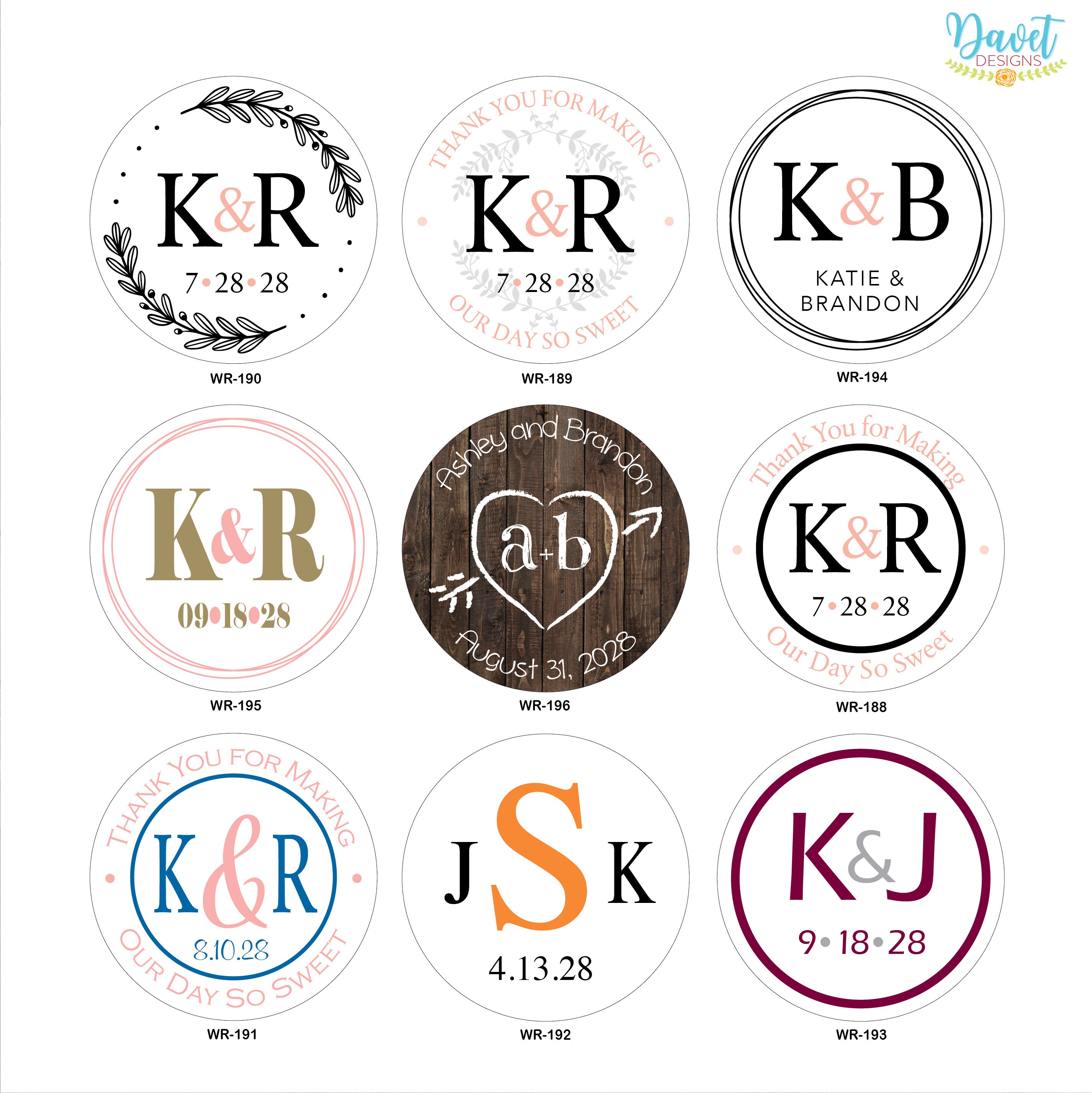 1.5 Inch Custom Glossy Waterproof Wedding Sticker Labels - Many Designs ...