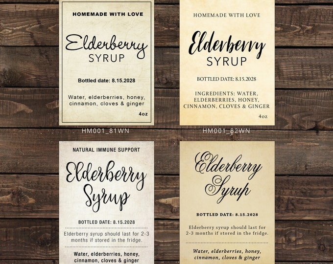 Canning Labels, Elderberry Syrup Label, Custom Syrup Label, Elderberry ...