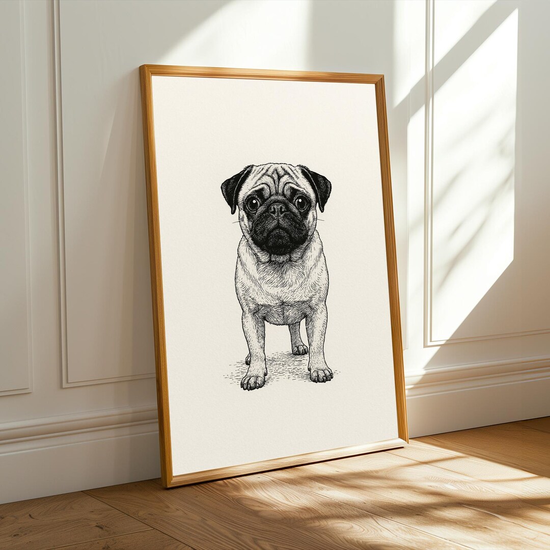 Pug Line Art Print – Pen-and-ink Dog Illustration - Etsy