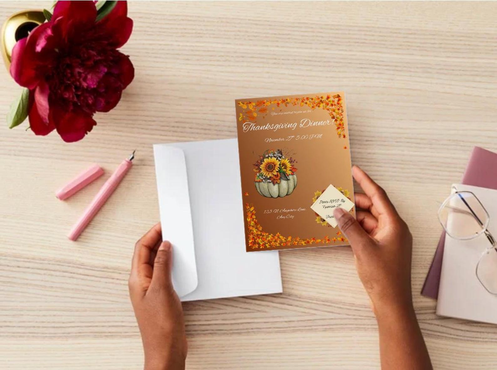 Thanksgiving Dinner Fall Theme Pumpkin Leaves Printable Editable Canva ...