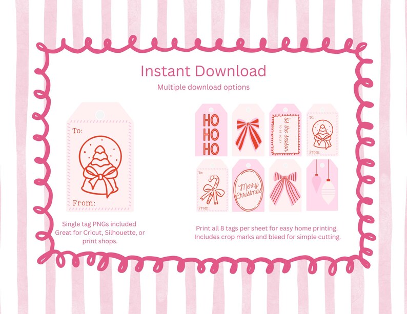 Retro Pink Christmas Gift Tags: Whimsical Holiday Set (digital Download ...
