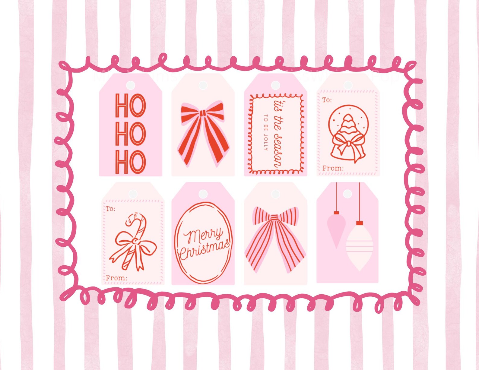 Retro Pink Christmas Gift Tags: Whimsical Holiday Set (digital Download ...
