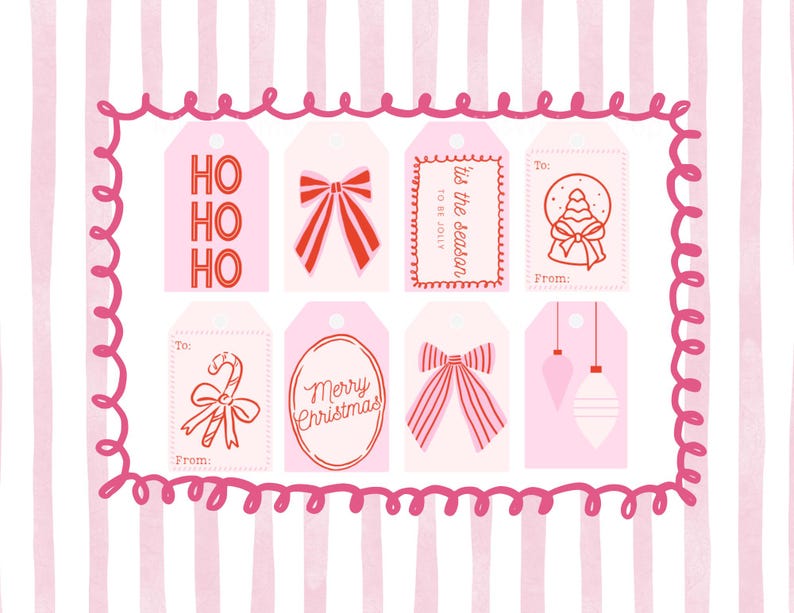 Retro Pink Christmas Gift Tags: Whimsical Holiday Set (digital Download ...