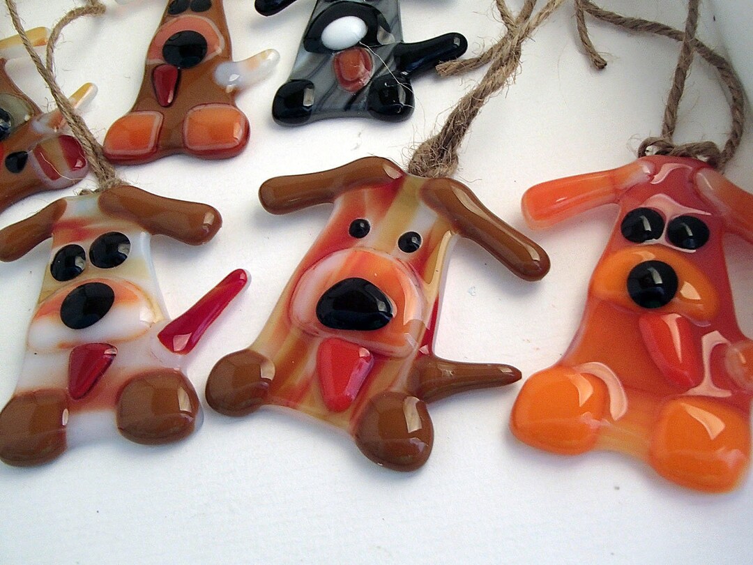 Puppies for Sale! All Rescued Glass Fusion Puppy Ornaments - Etsy UK