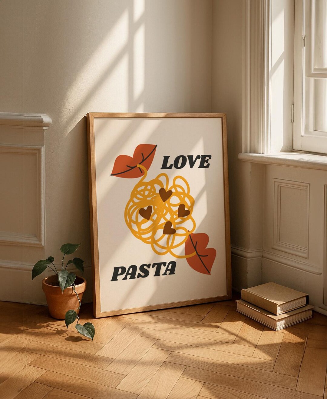 Love Pasta Wall Art – Italian Kitchen Poster With Spaghetti Hearts and ...