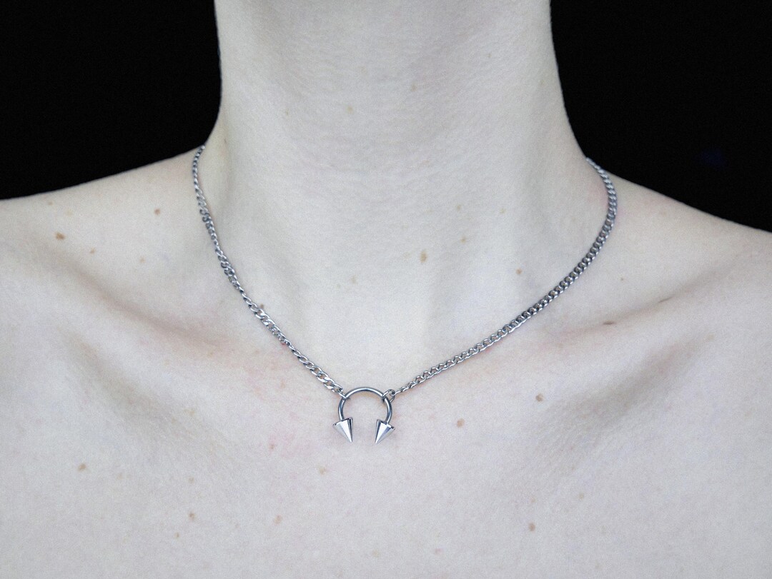 Spikey Septum Necklace - Circular Barbell Spikes Chain Charm Handmade ...