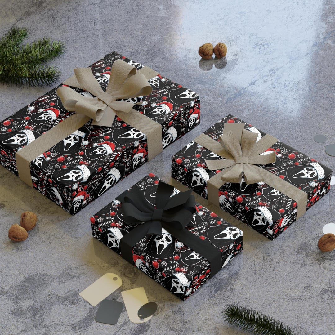 Scream Mask Christmas Wrapping Paper, Wrapping Paper, Horror Christmas ...