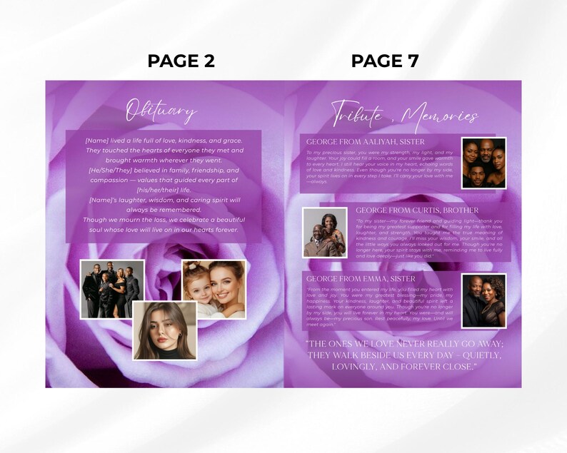Purple Roses Funeral Program Template: 8-page Memorial (canva, Digital ...