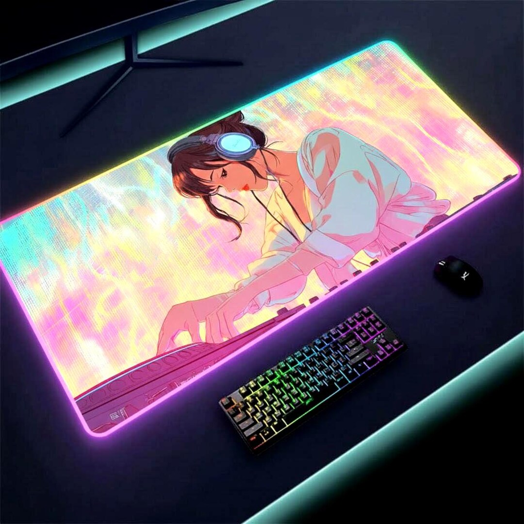 Anime Girl DJ Desk Mat , Lofi Music Mouse Pad, Large Gaming Mousepad ...