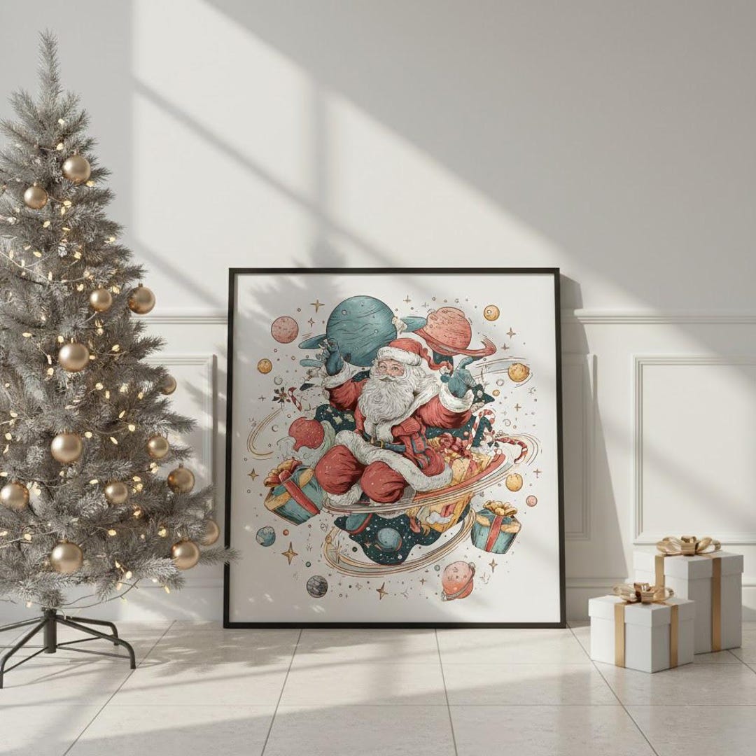 Cosmic Santa Claus Art Print, Space Christmas Poster, Retro Funny Xmas ...