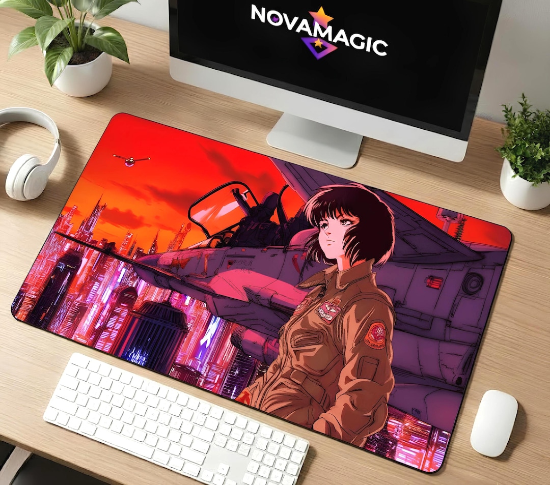 Anime Girl Mouse Pad,fighter Jet Desk Mat,retro Cyberpunk Anime Desk ...