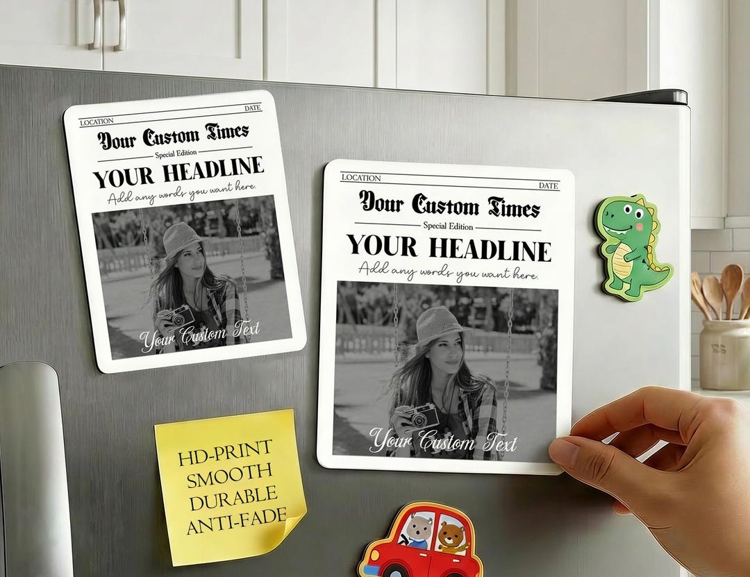 Custom Photo Fridge Magnets With Personalized Newspaper Design—keepsake ...