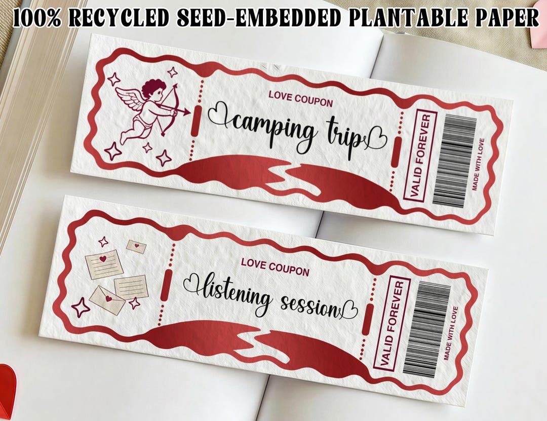 Love Coupon Plantable Seed Paper Bookmark | Eco Friendly Valentine's ...