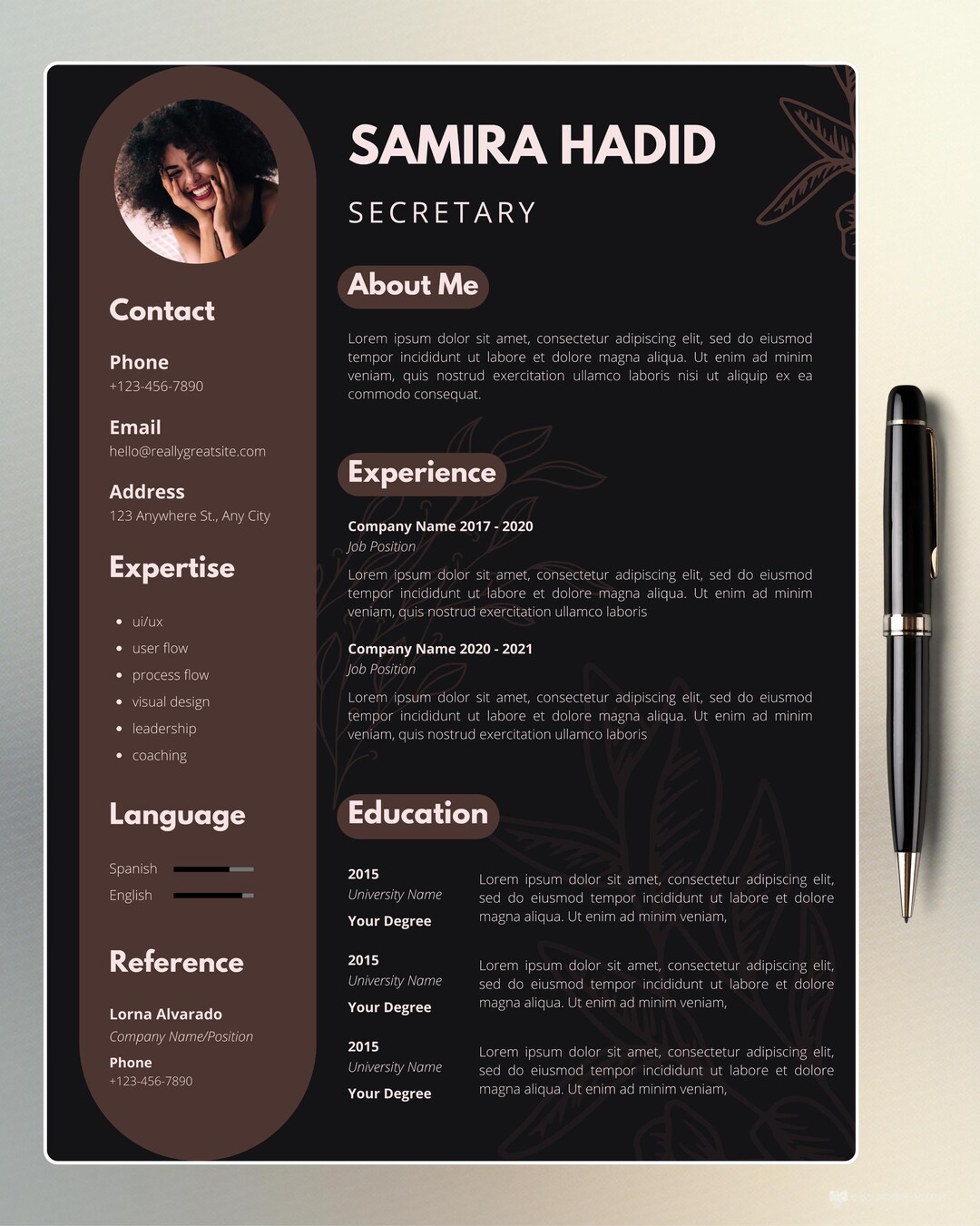 Modern Secretary CV Template, ATS Compatible, Editable Resume - Etsy