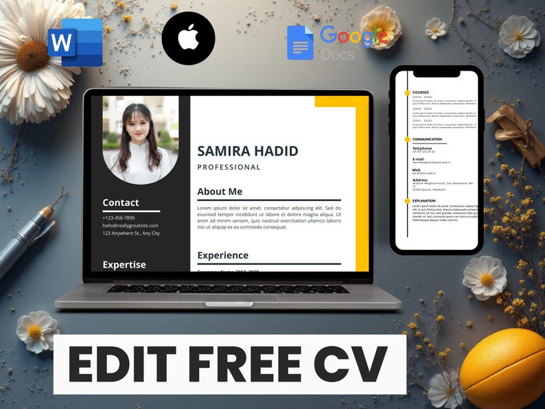 Editable CV Template, Modern Resume Design - Etsy
