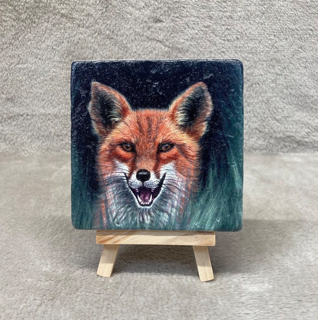 Fox Coaster, 4"x 4" Water Resistant Tumbled Marble, Made in USA - Etsy