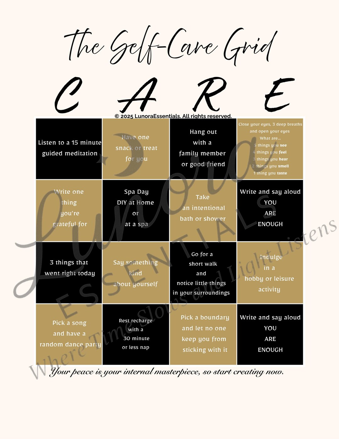 The Self-care Grid | Wellness Activity Sheet | Printable Self-care PDF ...