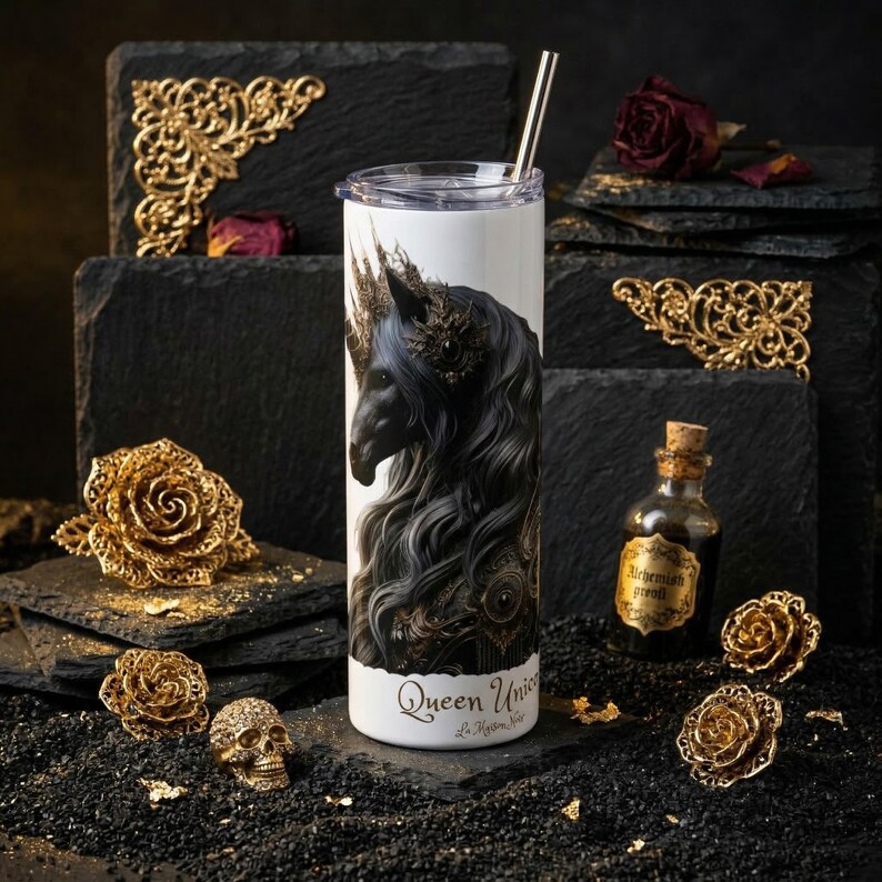 Queen Unicorn Tumbler, Edelstahl Becher mit Strohhalm, Gothic Aesthetic ...